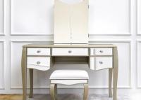 China 5-Drawer Dresser Vanity Dressing Table Set with Tri-Fold Mirror and Mirrored Stool for sale
