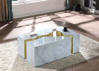 China White Marble Glass Coffee Table with Gold Mirror and 119.4X70X44.5CM Dimensions for Living Room for sale