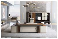 China INNOVATE Teak L Shaped Executive Desk Private Office Rooms Soft-Close Drawers Silver Handles for sale