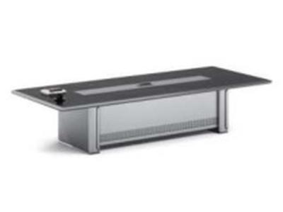 China QUVIE Office Furniture Meeting Table Scratch-Resistant Top Solid Wood Legs Steel Frame for sale