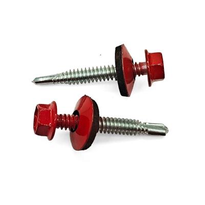China Red Baked Paint Hex Flange Head Self-Drilling Screw with Waterproof EPDM Washer for M6/M8/M10 Roofing Applications for sale