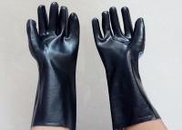 China Abrasion Resistant Heavy Duty PVC Gauntlet Gloves 27cm Black Smooth Finish Open Cuff for sale