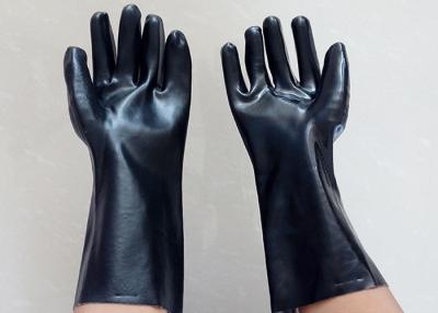 China Abrasion Resistant Heavy Duty PVC Gauntlet Gloves 27cm Black Smooth Finish Open Cuff for sale