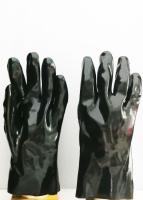 China Abrasion Resistant Heavy Duty PVC Gauntlet Gloves 27cm Black Smooth Finish Open Cuff for sale