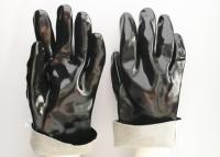 China Abrasion Resistant Heavy Duty PVC Gauntlet Gloves 27cm Black Smooth Finish Open Cuff for sale