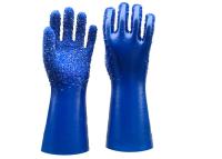 China PVC Dotted Gloves Gauntlet Interlock Liner 27cm 60cm Anti-Slip Blue for sale
