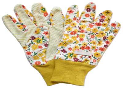 China Yellow Twill Cotton Canvas Work Gloves PVC Dots Palm Breathable Abrasion Protection 12 Pairs for sale