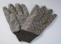 China Grey Knit Wrist PVC Dots Printed Cotton Drill Working Gloves 10.5 Inch Safety Cuff for sale