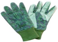 China Green Knit Wrist PVC Dot Grip Garden Gloves Cotton Canvas 23-27cm Length 6-12oz Weight for sale