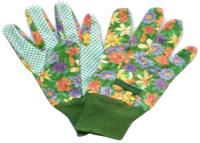 China Cotton Canvas Gardening Gloves 10oz Green Knit Wrist PVC Dot Grip Work Gloves for sale