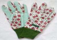 China Cotton Canvas Gardening Gloves 10oz Green Knit Wrist PVC Dot Grip Work Gloves for sale