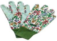China Cotton Canvas Gardening Gloves 10oz Green Knit Wrist PVC Dot Grip Work Gloves for sale