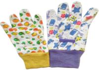 China Cotton Canvas Gardening Gloves 23-27cm with Colourful Knit Wrist and Elastic Line for sale