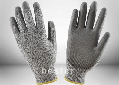 China HPPE Anti Cut Level 5 Kitchen Safety Cutting Gloves PU Coated 13 Gauge Enhanced Tactility for sale