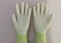 China 13 Gauge Polyurethane Coated Gloves Green Nylon Seamless Reusable Design for sale