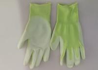 China 13 Gauge Polyurethane Coated Gloves Green Nylon Seamless Reusable Design for sale