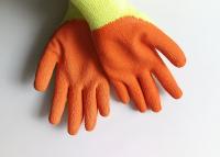 China 10 Gauge Latex Coated Gloves Yellow Cotton / Polyester Knitted For Construction for sale