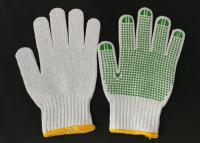China 7 Gauge Polyester Knitted Safety Gloves with Green PVC Dotted Grips 1200G/Dozen for sale