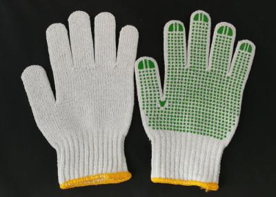 China 7 Gauge Polyester Knitted Safety Gloves with Green PVC Dotted Grips 1200G/Dozen for sale