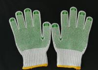 China 7 Gauge Polyester Knitted Safety Gloves with Green PVC Dotted Grips 1200G/Dozen for sale