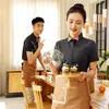 China Fast Food Polyester Fabric Classic Traditional Chinese Style Restaurant Waiter Uniform for sale