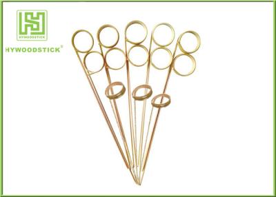 China Green Ring Flat Bamboo Skewers , 9cm Biodegradable Shish Kebab Skewers For Buffet for sale
