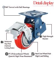 China Heavy Duty Spring Loaded Caster Wheels 6 Inch PU 300kg Load Capacity Shock Absorbing Industrial for sale
