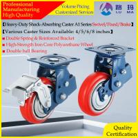 China Heavy Duty Spring Loaded Caster Wheels 6 Inch PU 300kg Load Capacity Shock Absorbing Industrial for sale