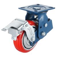 China Industrial PU Polyurethane Heavy Duty Castor Wheel 5 Inch Braking Swivel Rigid 6202 Bearing for sale