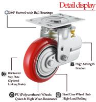 China Heavy Duty PU Spring Caster Wheel 5 Inch Swivel Non Marking Industrial Casters for Food Processing for sale