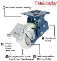 China Heavy Duty Single Caster Dual Spring Loaded PU Caster Wheels 4 Inch 250kg Load Capacity Lockable for sale