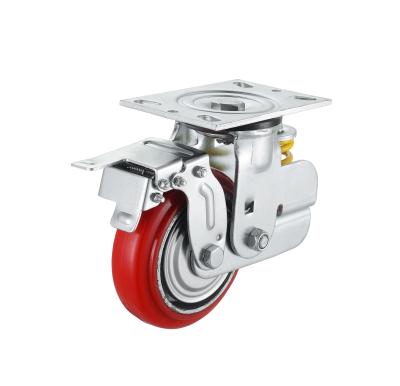 China Heavy Duty PU Spring Caster Wheel 5 Inch Swivel Non Marking Industrial Casters for Food Processing for sale