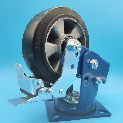 China 8 Inch Heavy Duty Rubber Casters with Aluminum Core Braking Swivel Rigid Castors 6202 Bearing for sale