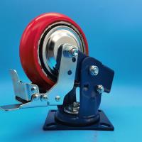 China 5 Inch Heavy Duty PU Polyurethane Swivel Caster with Brake 6202 Bearing 190mm Height for sale