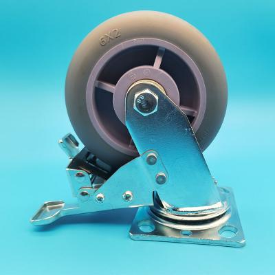 China Industrial Heavy Duty TPR Caster 5 Inch Swivel Rigid with Brake 6202 Bearing 165mm Height for sale