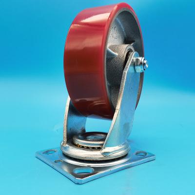 China 5 Inch PU Industrial Caster Wheel with Side Brake Swivel Rigid 165mm Height 115x100mm Plate for sale