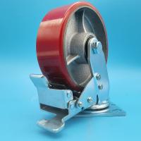China 5 Inch PU Industrial Caster Wheel with Side Brake Swivel Rigid 165mm Height 115x100mm Plate for sale