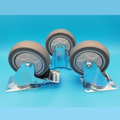 China Medium Duty Single Axis TPR Caster 4 Inch Lockable Swivel Rigid Quiet Industrial Casters for Medical Carts for sale