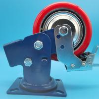China Heavy Duty Industrial PU Dual Spring Shock Absorber Caster 6 Inch 6202 Bearing Iron Core for sale