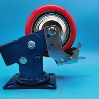 China Heavy Duty Industrial PU Dual Spring Shock Absorber Caster 6 Inch 6202 Bearing Iron Core for sale
