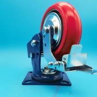 China Heavy Duty Industrial PU Dual Spring Shock Absorber Caster 6 Inch 6202 Bearing Iron Core for sale