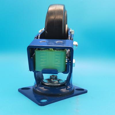 China Heavy Duty Spring Loaded Shock Absorbing Rubber Industrial Caster 5 Inch Braking Swivel Rigid for sale