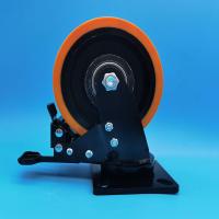 China Big Orange Iron Core Extra Heavy Duty PU Caster 4 Inch Plate Castor Swivel Brake for Heavy Loads for sale