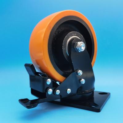 China 6 Inch Heavy Duty Polyurethane Caster Wheels with 6202 Bearing 196mm Height Plate Casters for sale