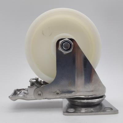 China 5 Inch 304 Stainless Steel Nylon Wheel Caster Lockable Swivel Medium Duty 150-500 lbs for sale