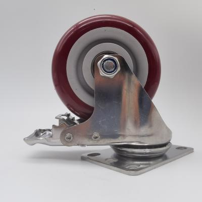 China 304 Stainless Steel Medium Duty Caster 5 Inch PU Wheel 200kg Load Capacity Swivel Locking for sale