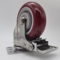 China 304 Stainless Steel Medium Duty Caster 5 Inch PU Wheel 200kg Load Capacity Swivel Locking for sale