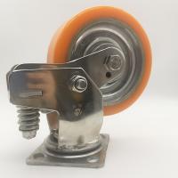 China Heavy Duty Caster Dual Spring Shock Absorption Stainless Steel Housing 6 Inch PU Wheel 500kg Load for sale