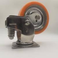 China Heavy Duty Caster Dual Spring Shock Absorption Stainless Steel Housing 6 Inch PU Wheel 500kg Load for sale