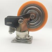 China 6 Inch Heavy Duty Caster 304 Stainless Steel Dual Spring Shock Absorption PU Wheel 500kg Load for sale